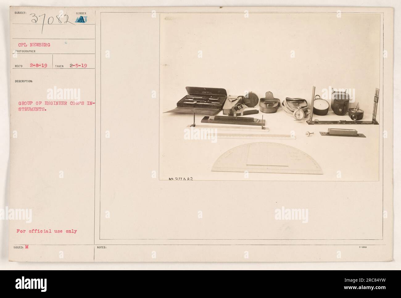 American engineer corps using instruments during World War I Stock ...