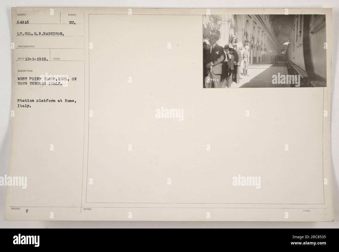 West Point Class 1921 on a tour through Italy, captured on a station ...