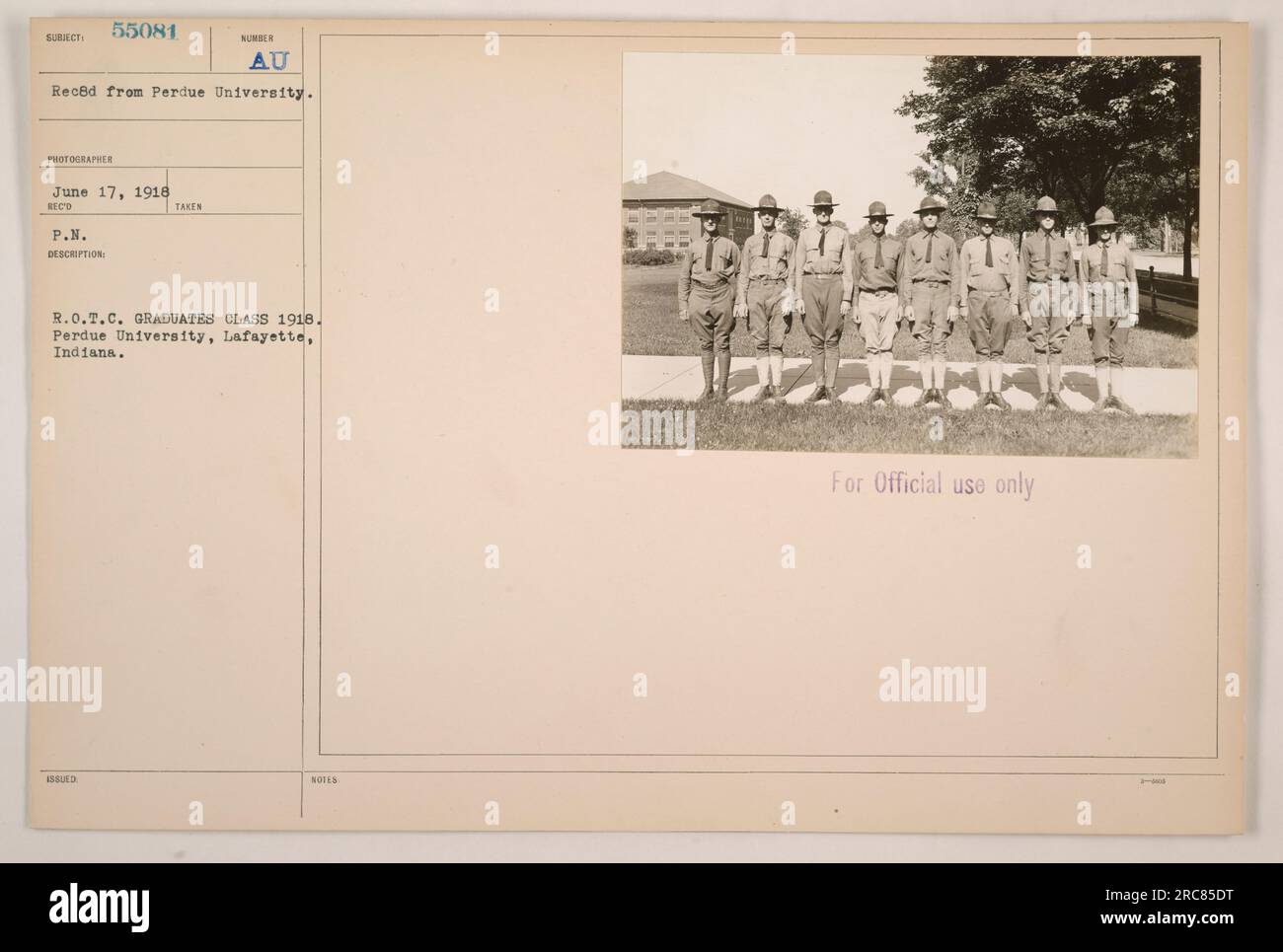 Group photo of the R.O.T.C. graduates from the class of 1918 at Purdue ...