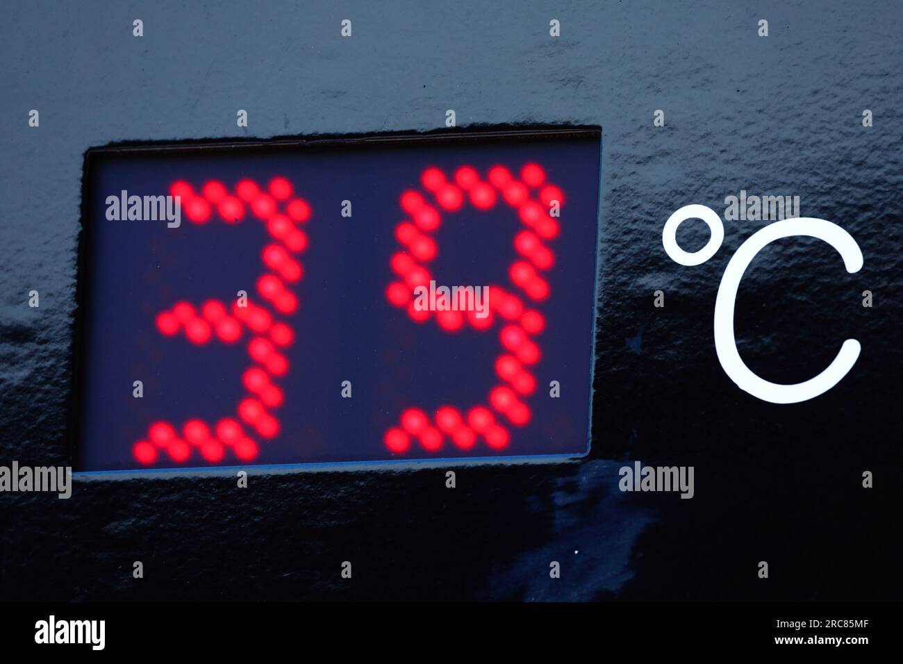 Tokyo, Japan. 12th July, 2023. A thermometer on the street displays a ...