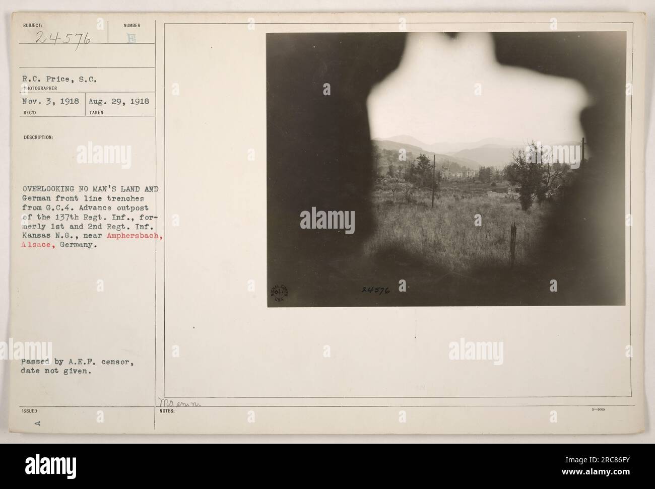 Overlooking no man's land and German front line trenches from G.C.4 ...