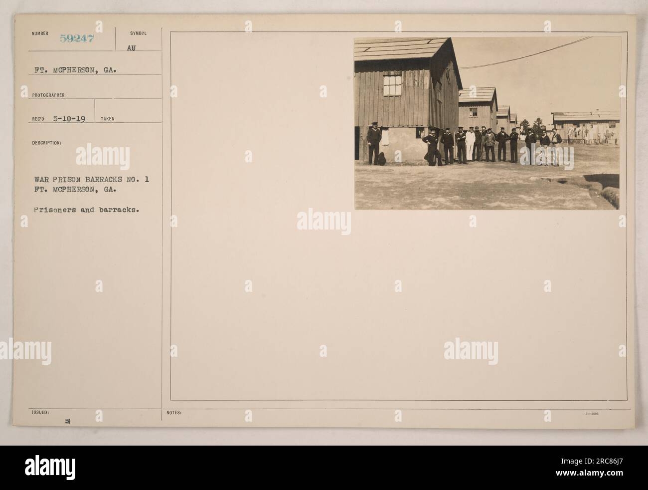 War prisoners and barracks at War Prison Barracks No. 1, Ft. McPherson ...