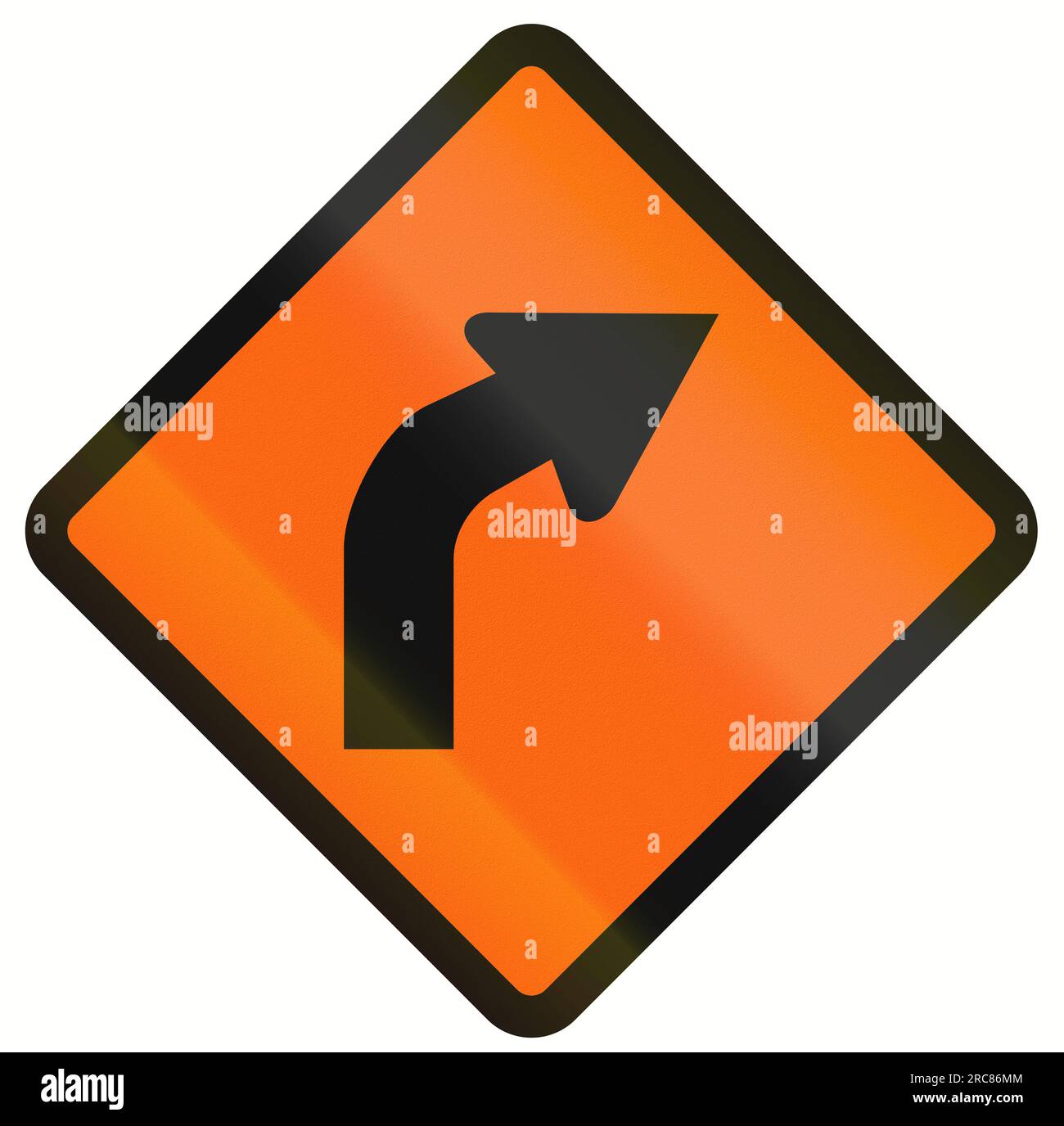 Indonesian temporary road warning sign: Right curve ahead Stock Photo ...