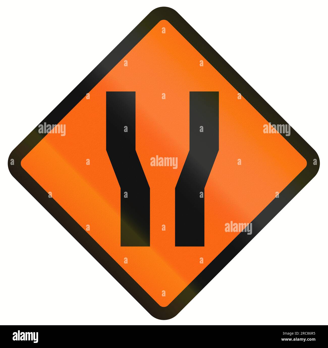 Indonesian temporary road warning sign: Road widens on both sides Stock ...