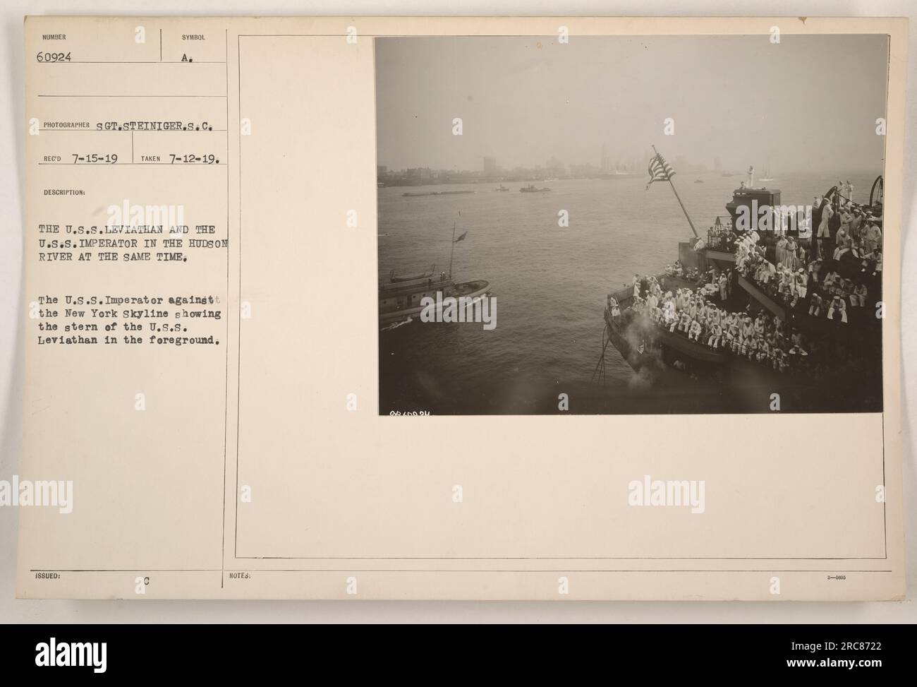 U.S.S. Leviathan and U.S.S. Imperator docked in the Hudson River. U.S.S ...