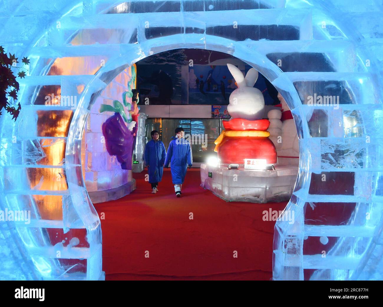 HANDAN, CHINA - JULY 10, 2023 - Tourists view ice sculptures at the Ice ...