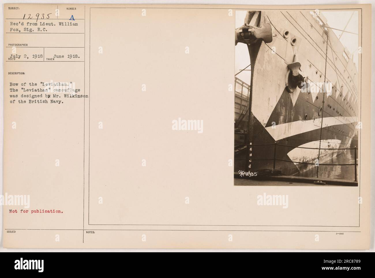 Camouflage measure on the bow of the "Leviathan" ship during World War ...