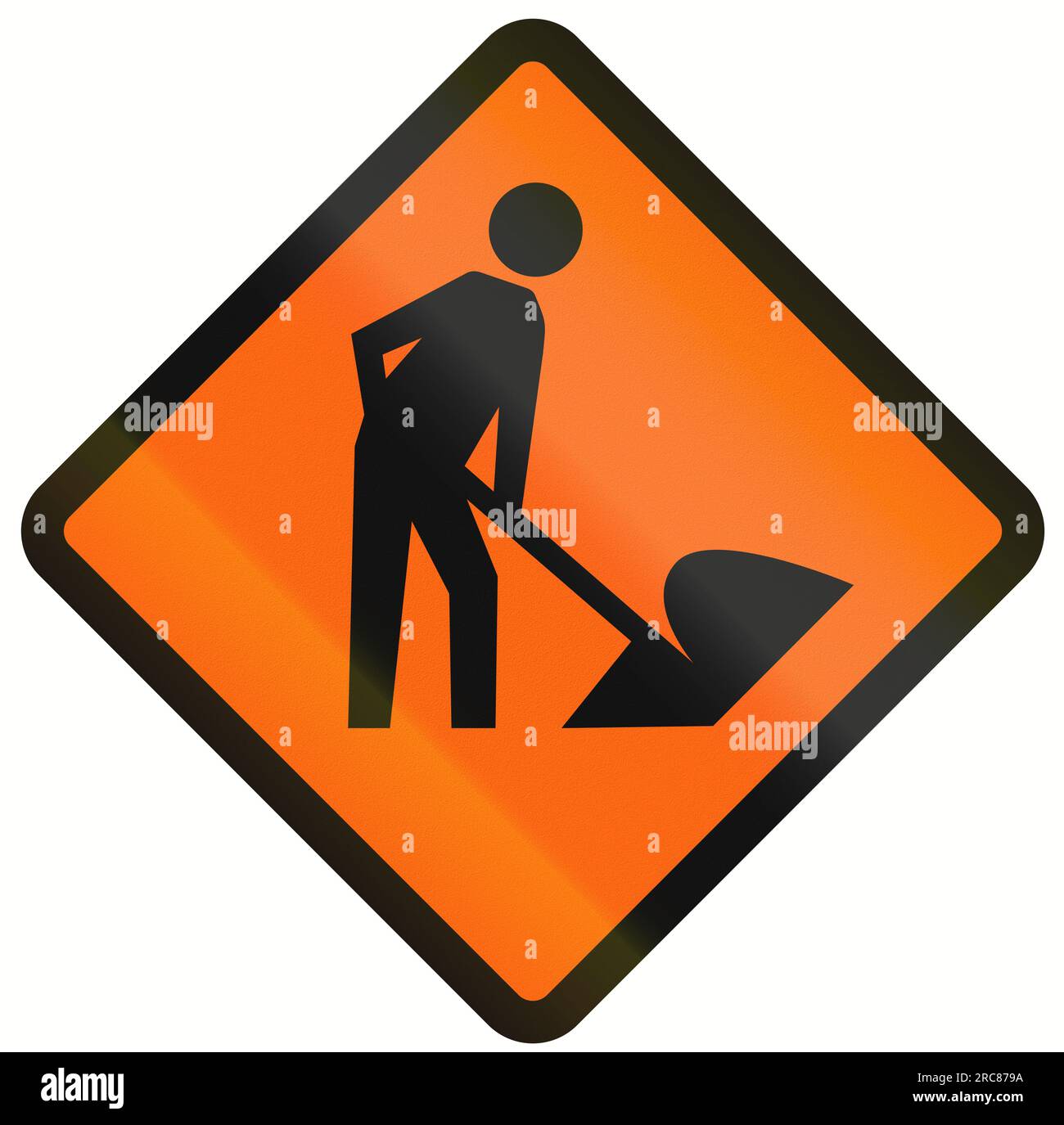 Indonesian temporary traffic warning sign: Workers in road ahead Stock ...