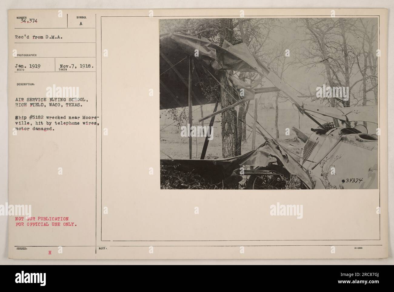 Image 111-SC-34374 shows a wrecked aircraft (#5182) at the Air Service ...