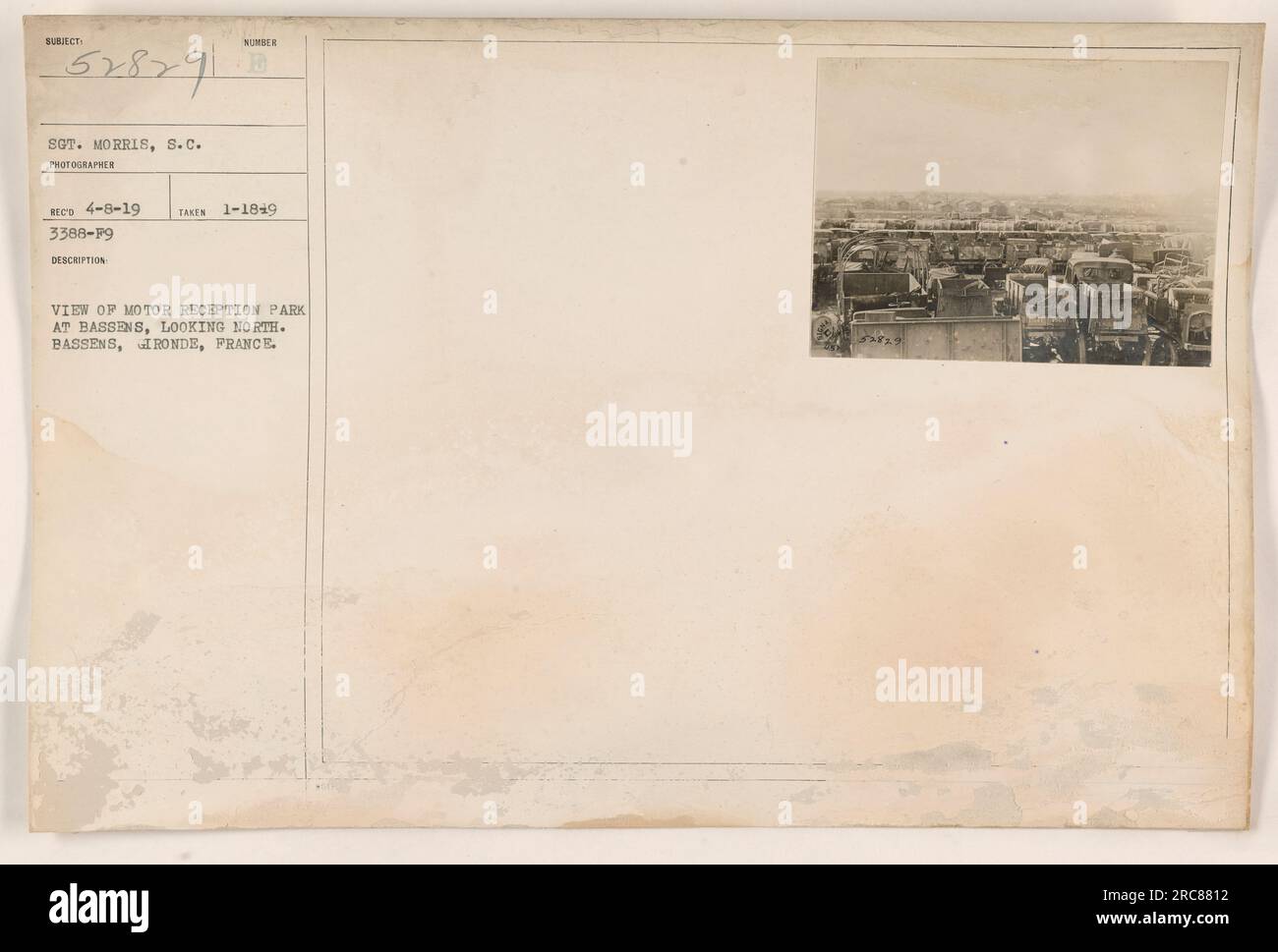 Motor reception park at Bassens, Gironde, France. The photograph was ...