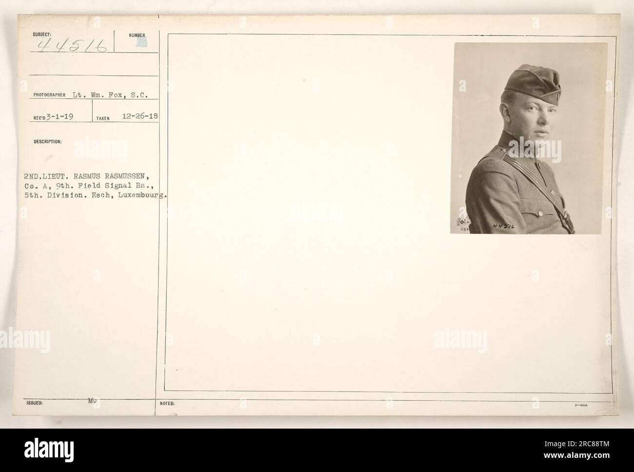 Second Lieutenant Rasmus Rasmussen of Company A, 9th Field Signal ...