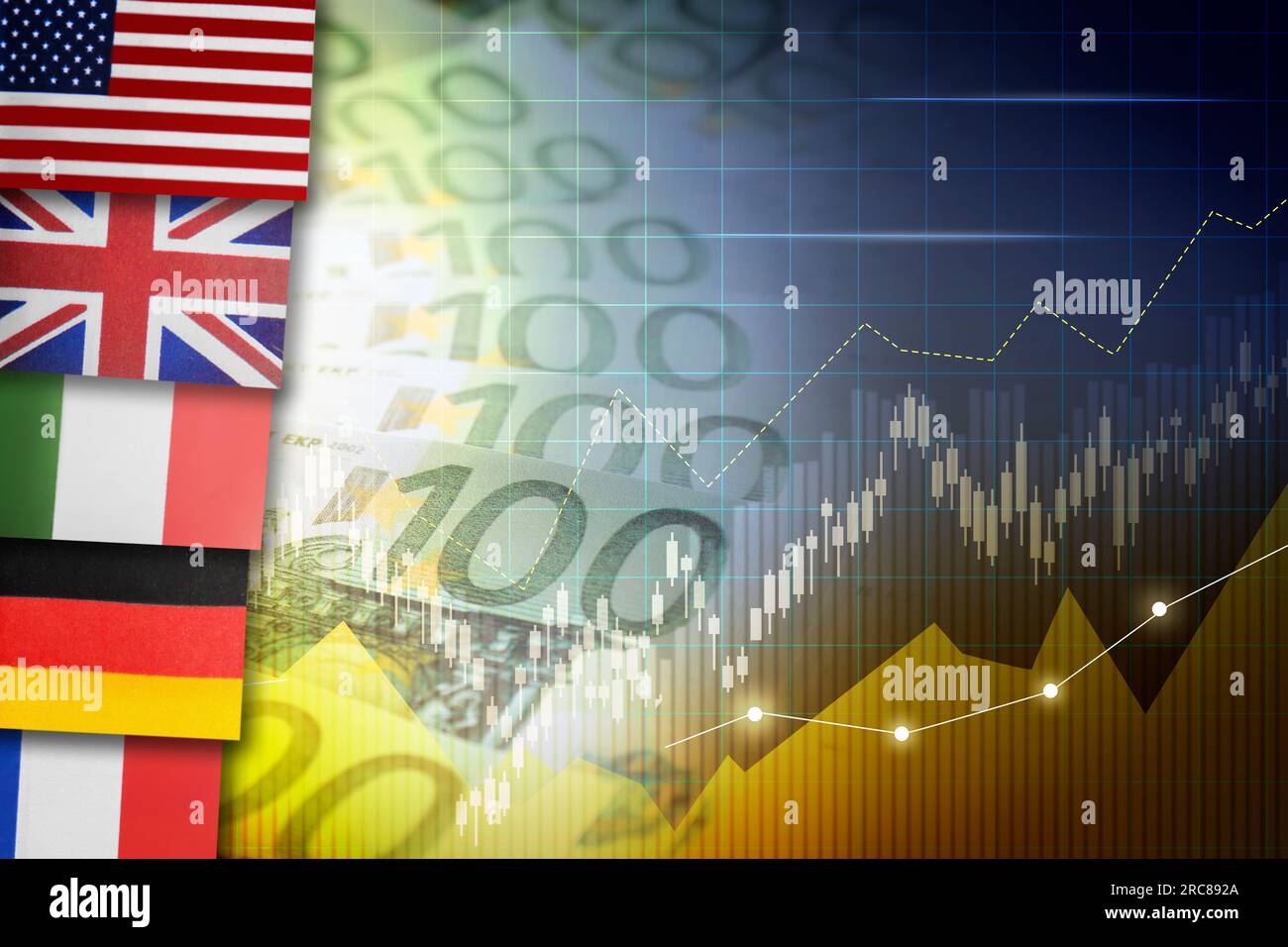 Foreign exchange market. Double exposure of money, digital currency ...