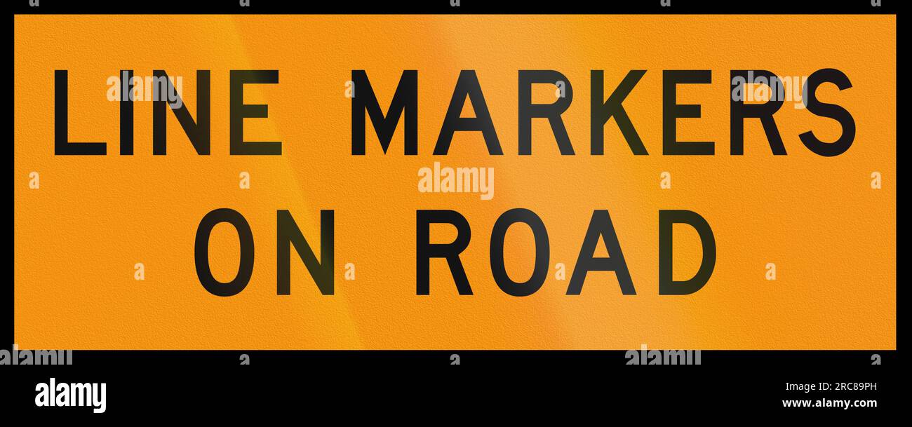 An Australian temporary roadwork sign - Line markers on road Stock ...
