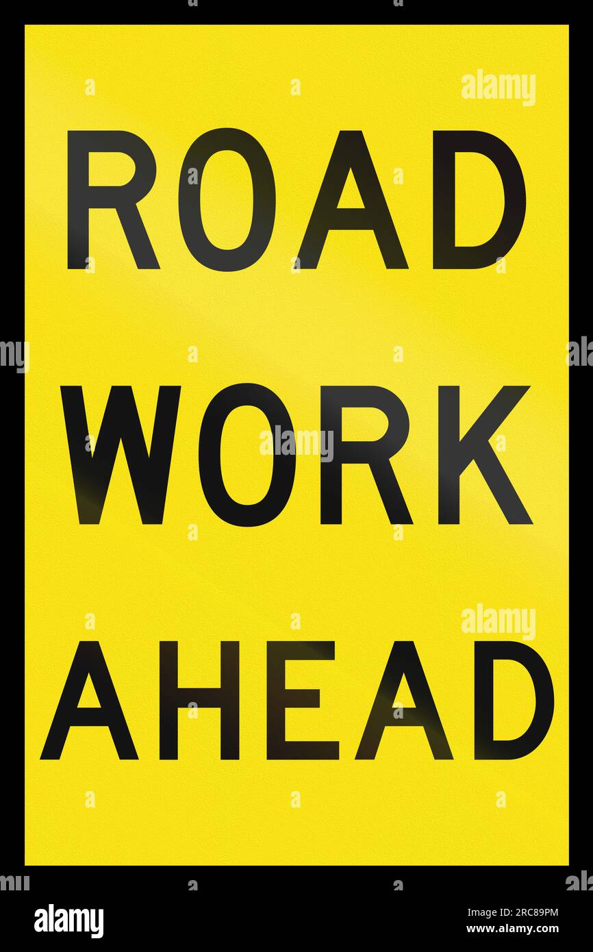An Australian temporary roadwork sign - Road work ahead Stock Photo - Alamy