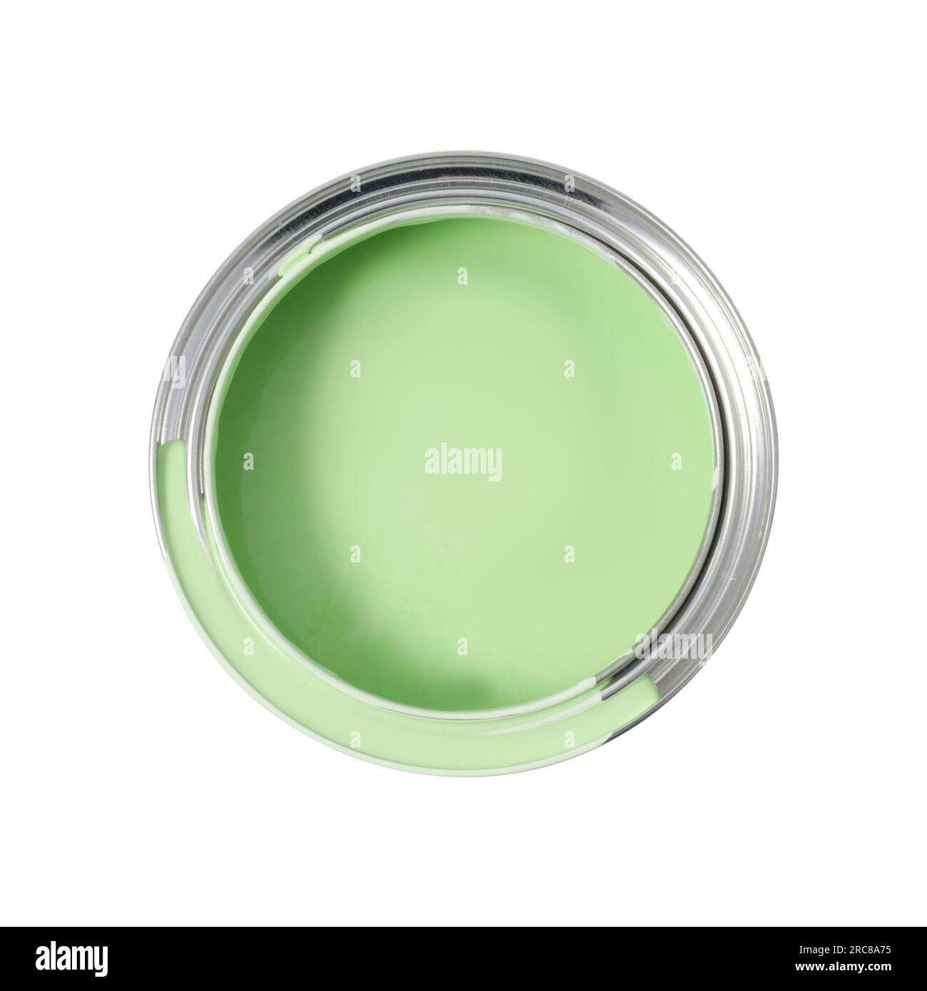 Can of light green paint isolated on white, top view Stock Photo - Alamy