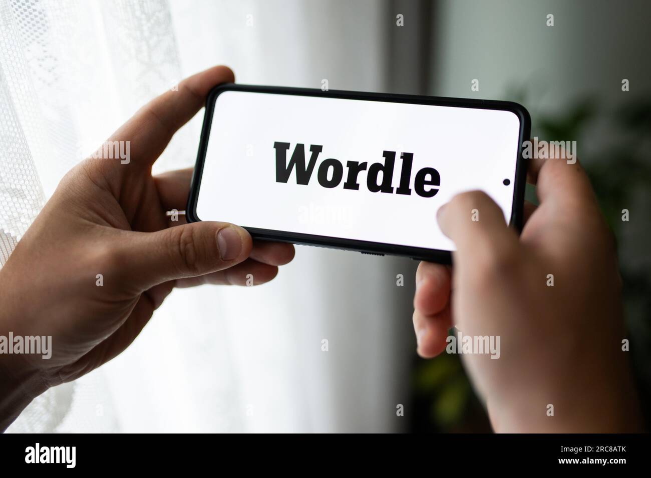 In this photo illustration a Wordle logo seen displayed on a smartphone ...