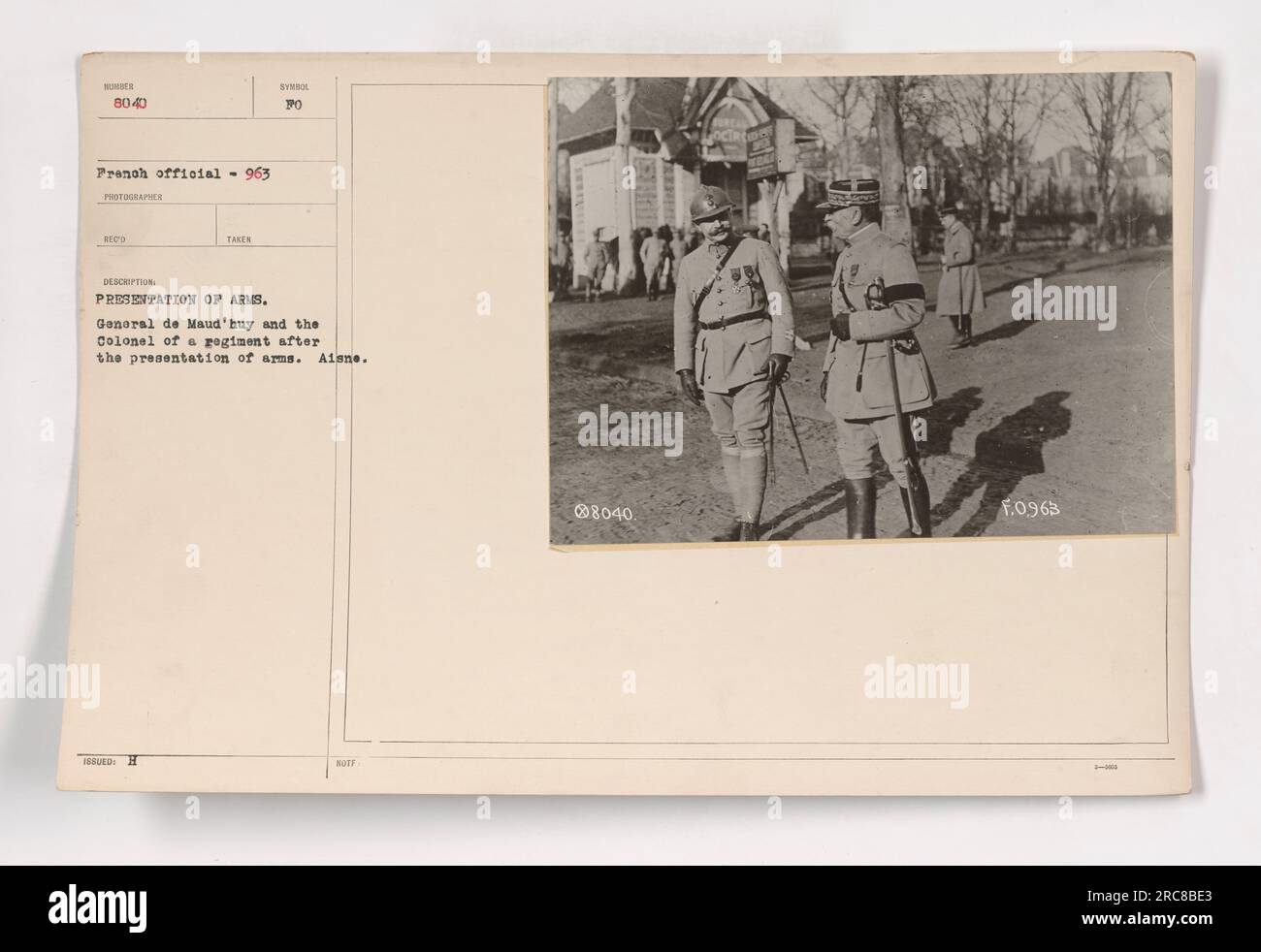 General de Maud'huy and the Colonel of a regiment during a presentation ...