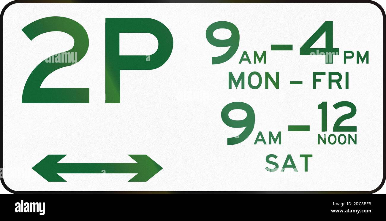 Australian road sign: Parking with time restriction - 2 Hours Stock ...