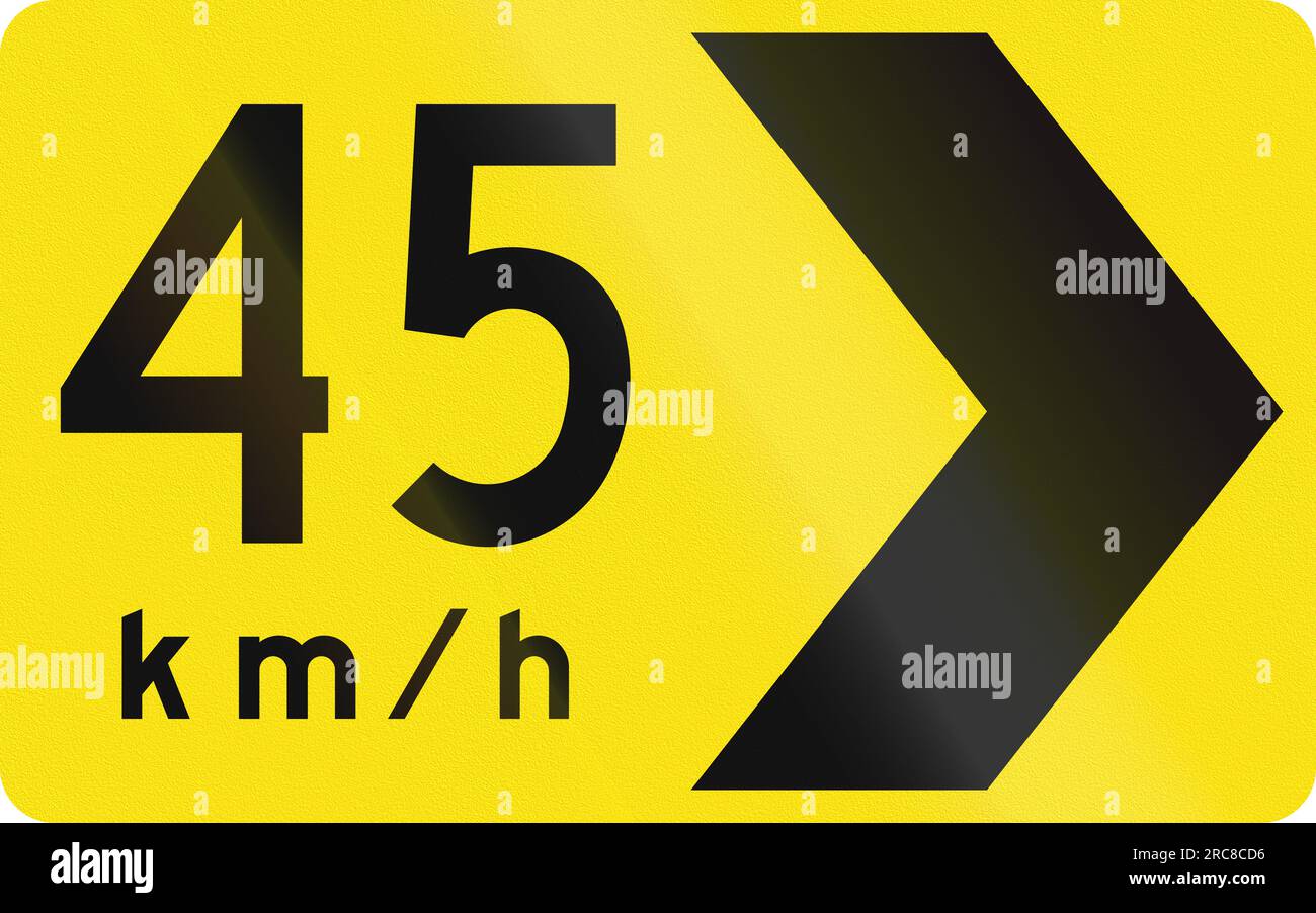 An Australian warning traffic sign - Chevron in curve with advisory ...