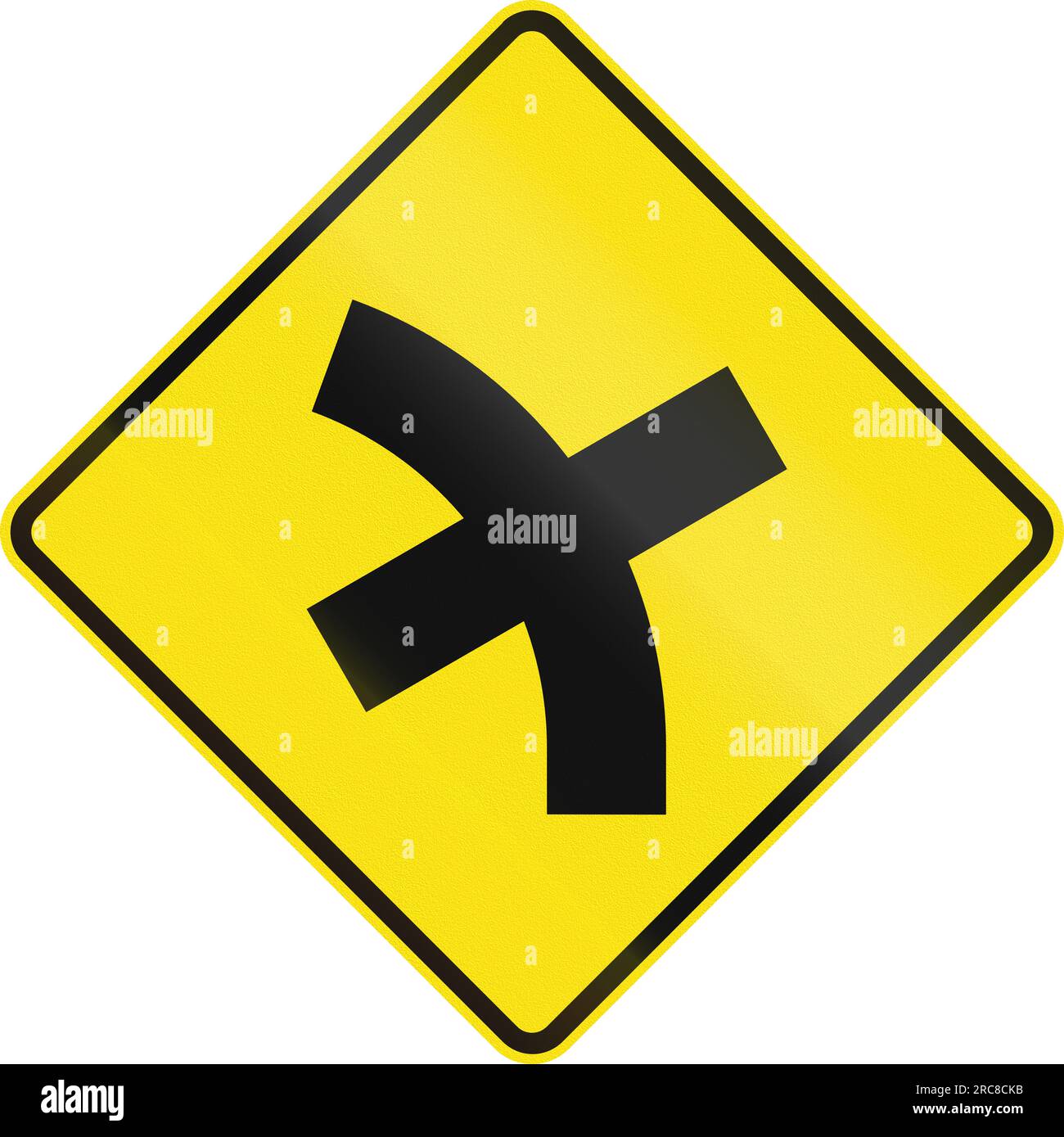 Australian road warning sign - 4 way intersection in curve ahead Stock ...