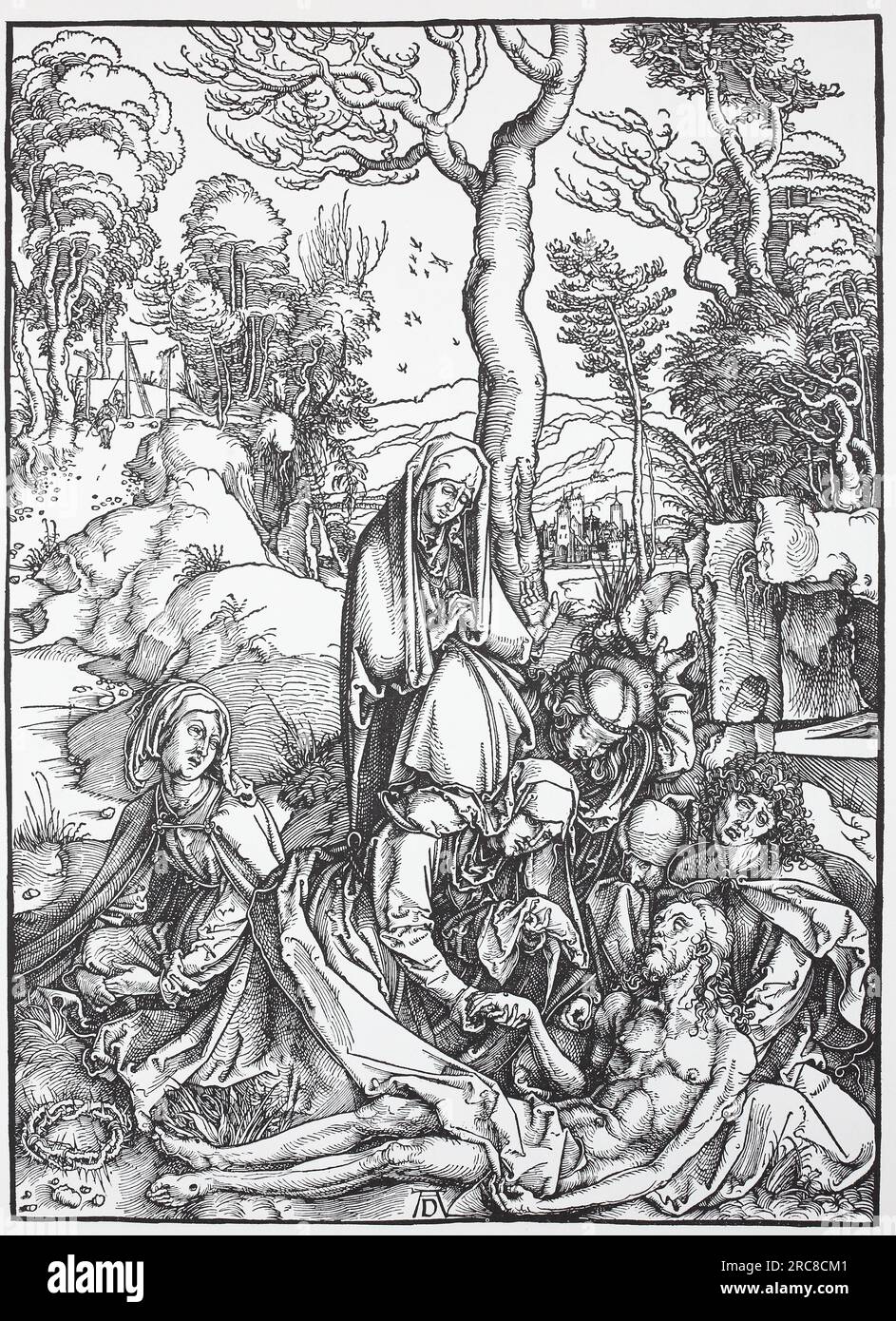 woodcuts to the great passion, the lamentation for Christ, woodcut by ...