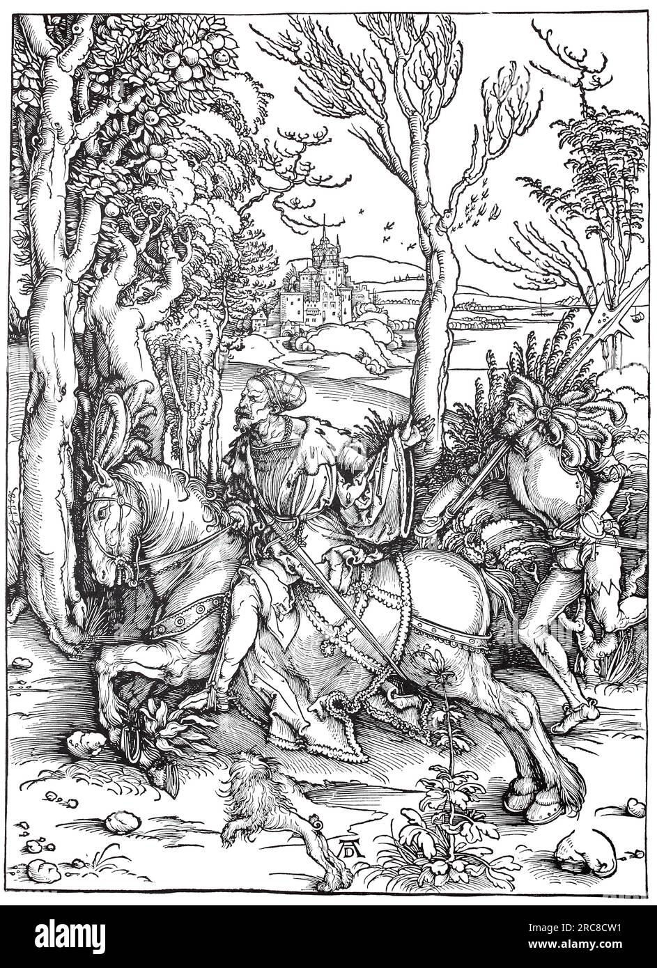 Knight and Landsknecht, woodcut by Albrecht Dürer, historical, digital ...