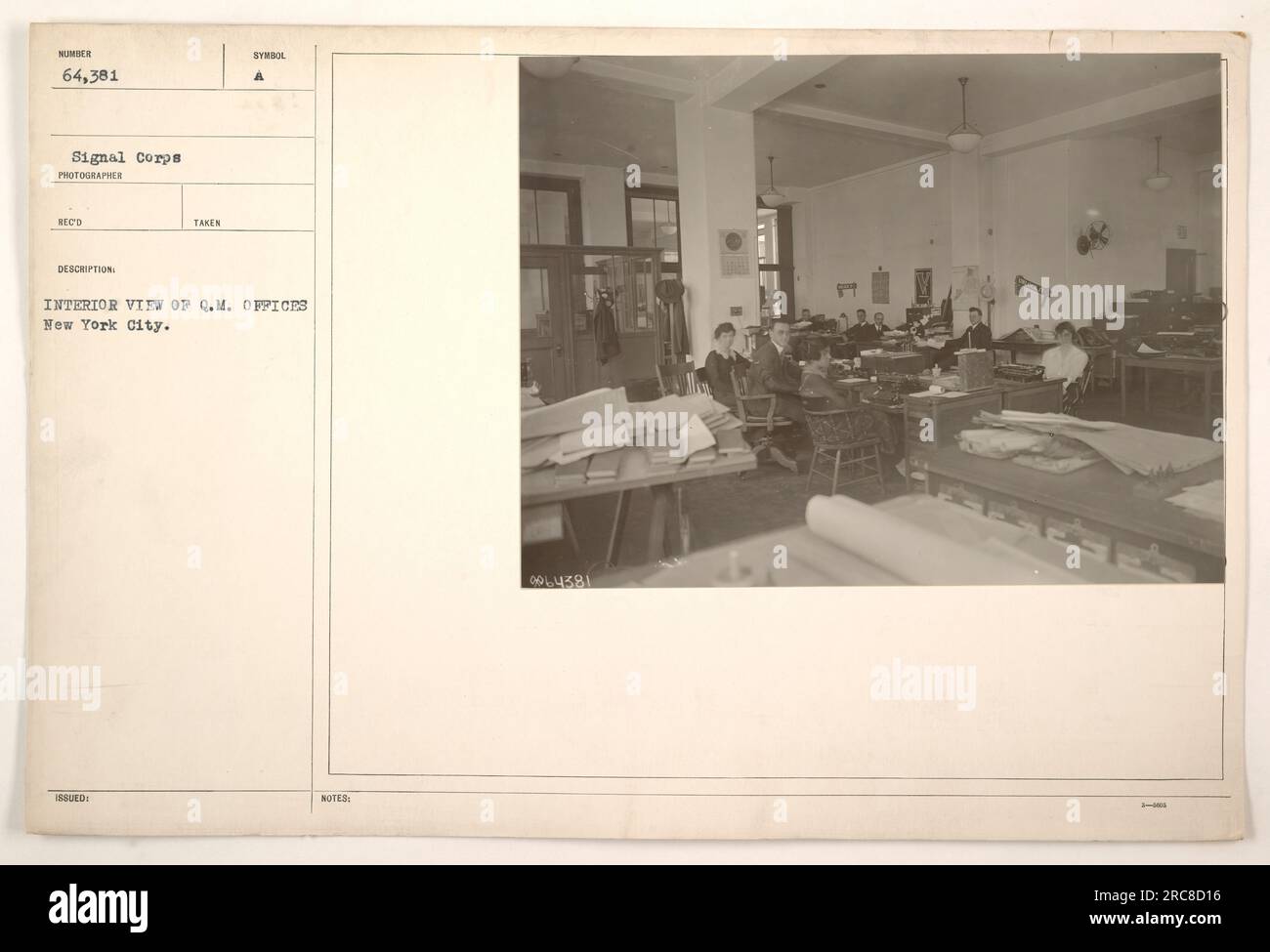 Interior view of Q.M. offices in New York City during World War One ...