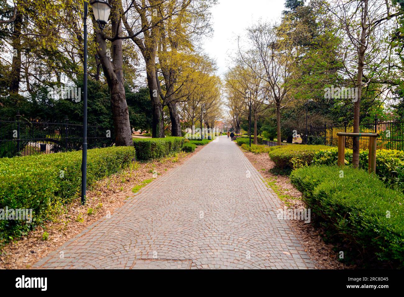 City park and walking paths under the trees in Padua, Veneto, Italy ...