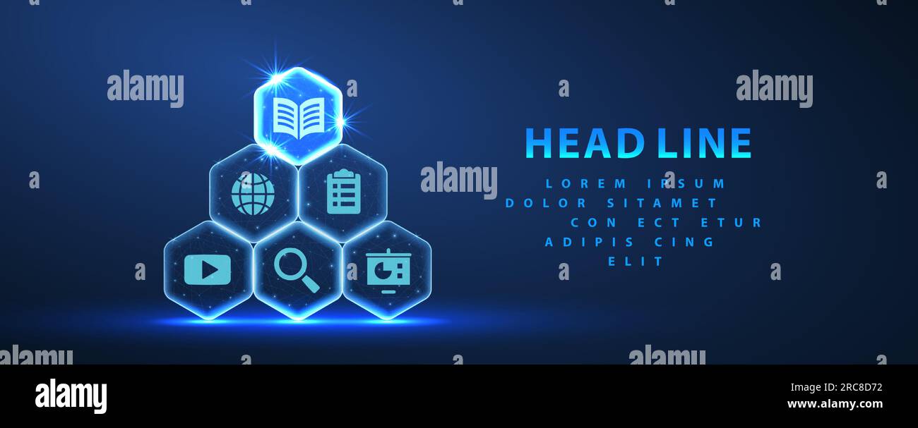Educational system. Abstract pyramid of hexagons with educational icons ...