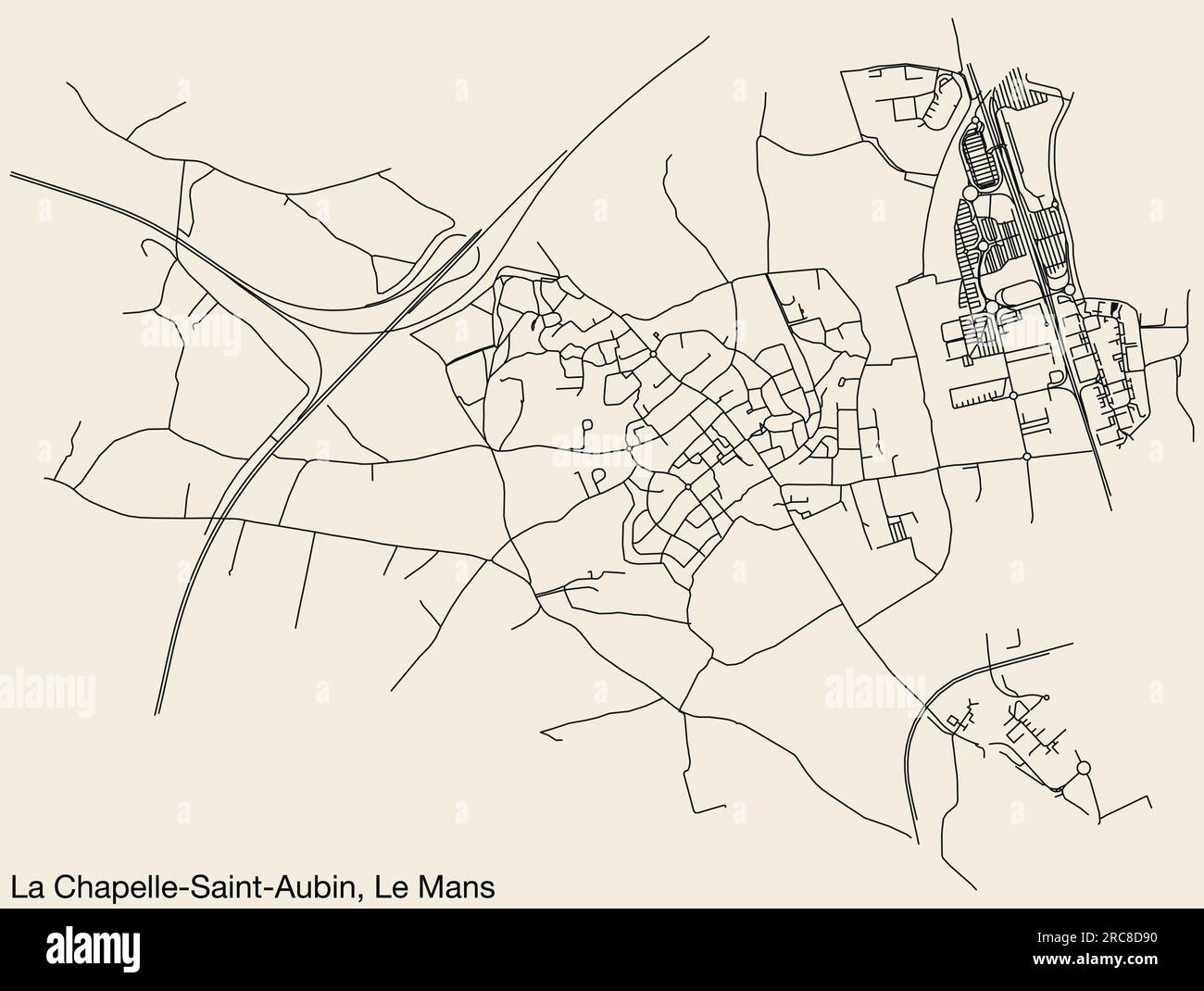 Street roads map of the LA CHAPELLE-SAINT-AUBIN COMMUNE, LE MANS Stock ...