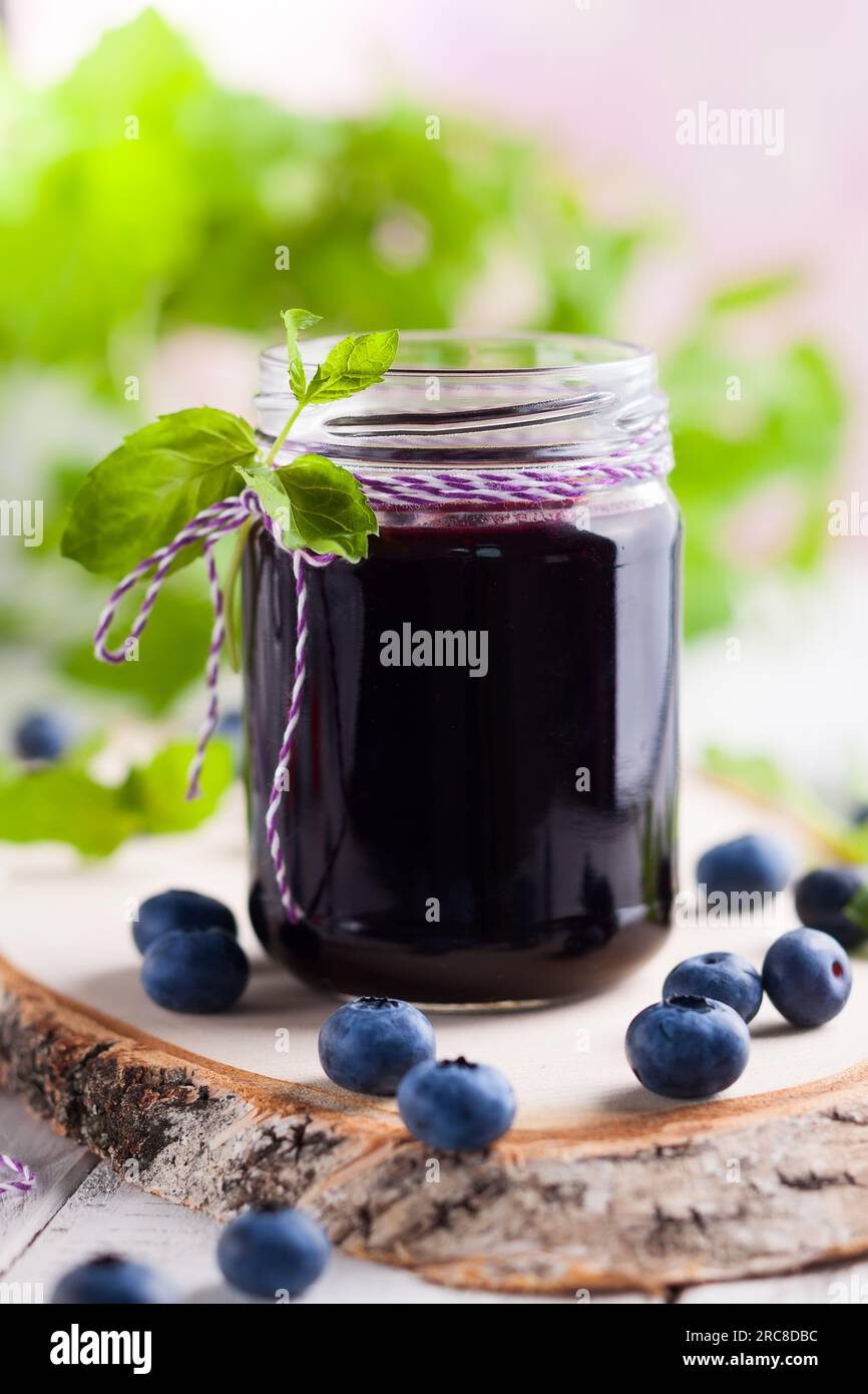 Blueberry homemade jam in glass jar and fresh berries Stock Photo - Alamy