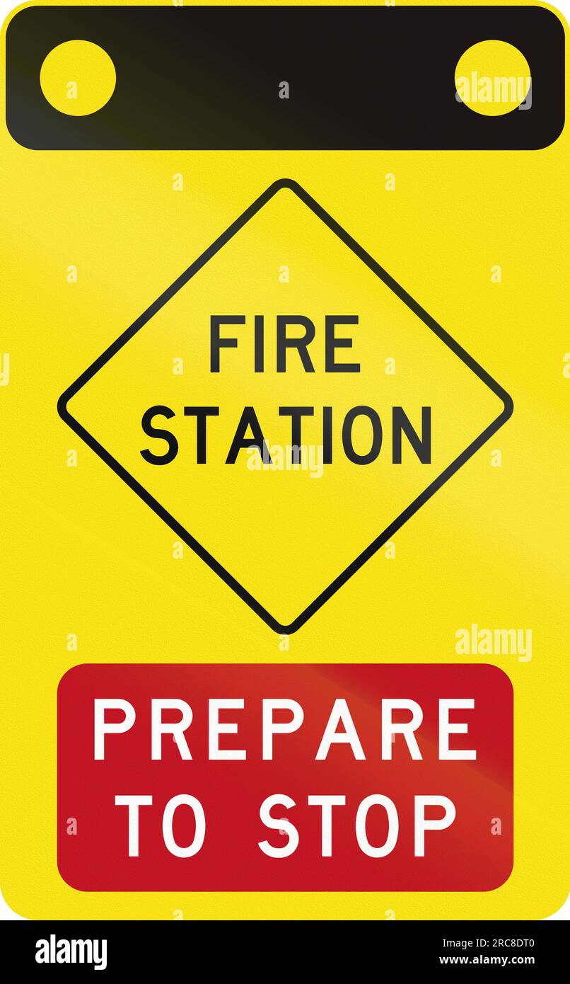 An Australian warning traffic sign - Fire Station - Prepare to stop ...