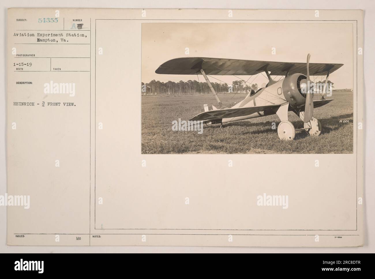 Heinrich, a military aircraft, is photographed from a three-quarter ...