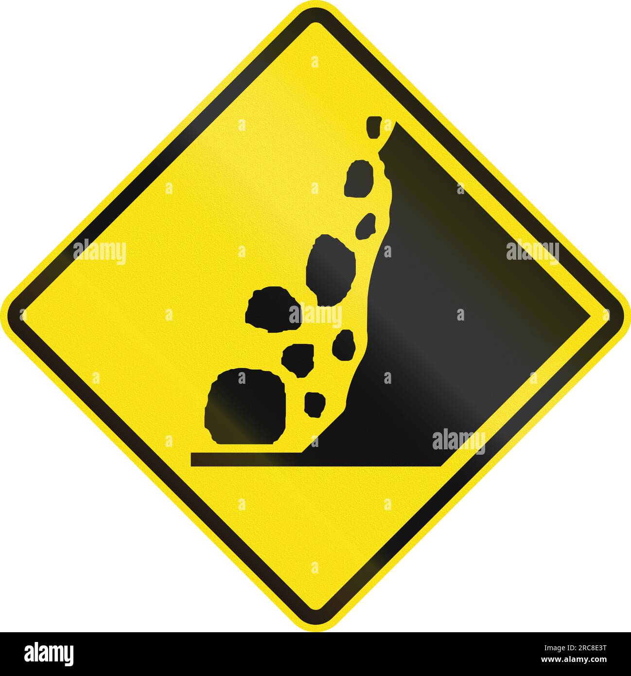 Australian warning traffic sign - Falling Rocks from the right Stock ...