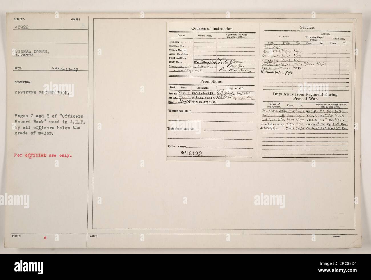 "Pages 2 and 3 of the Officers Record Book used by officers below the ...