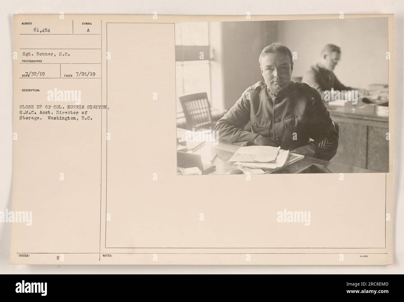 Colonel Norris Stayton, Assistant Director of Storage for the ...