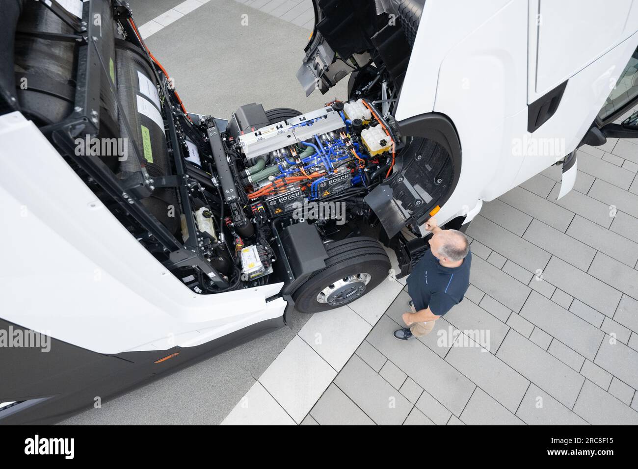 Stuttgart, Germany. 12th July, 2023. A fuel cell drive system for ...