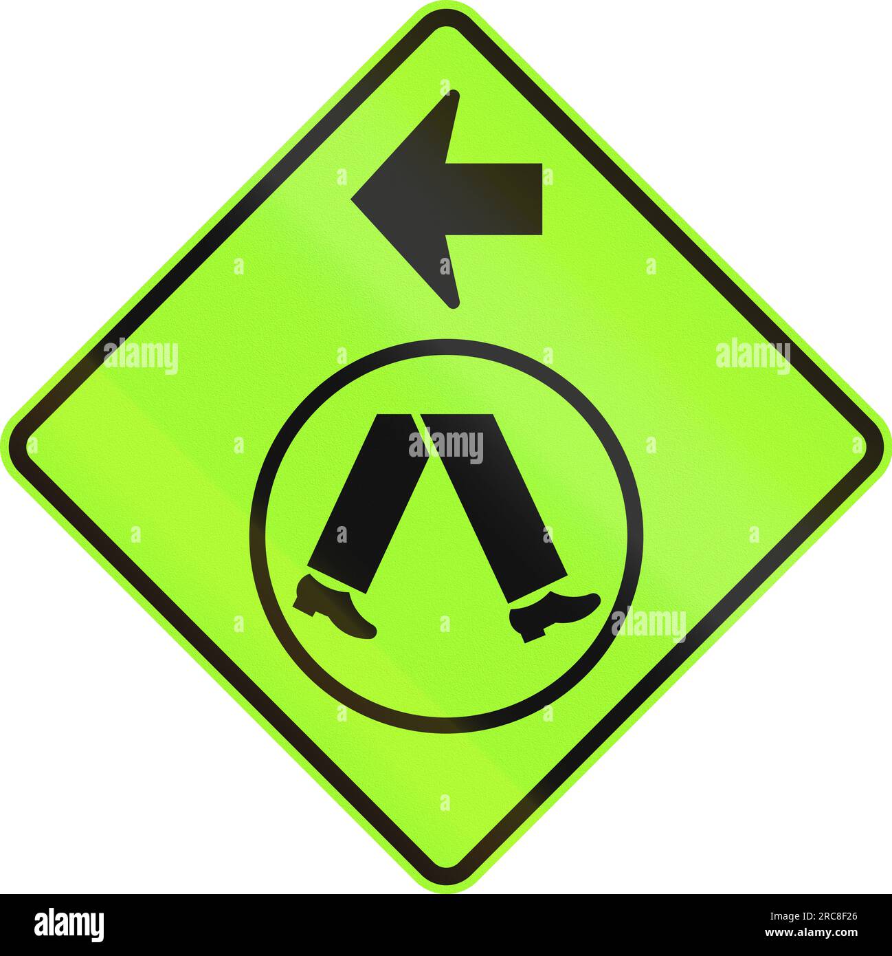 An Australian warning traffic sign - Pedestrian Crossing Ahead on Side Road, turn left Stock ...