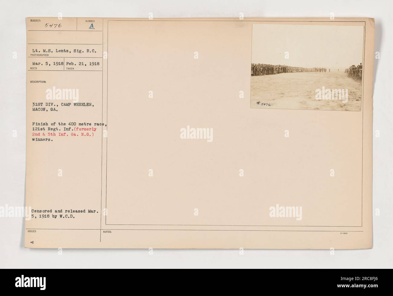 "Photo of the finish line of the 400-meter race at Camp Wheeler, Macon ...