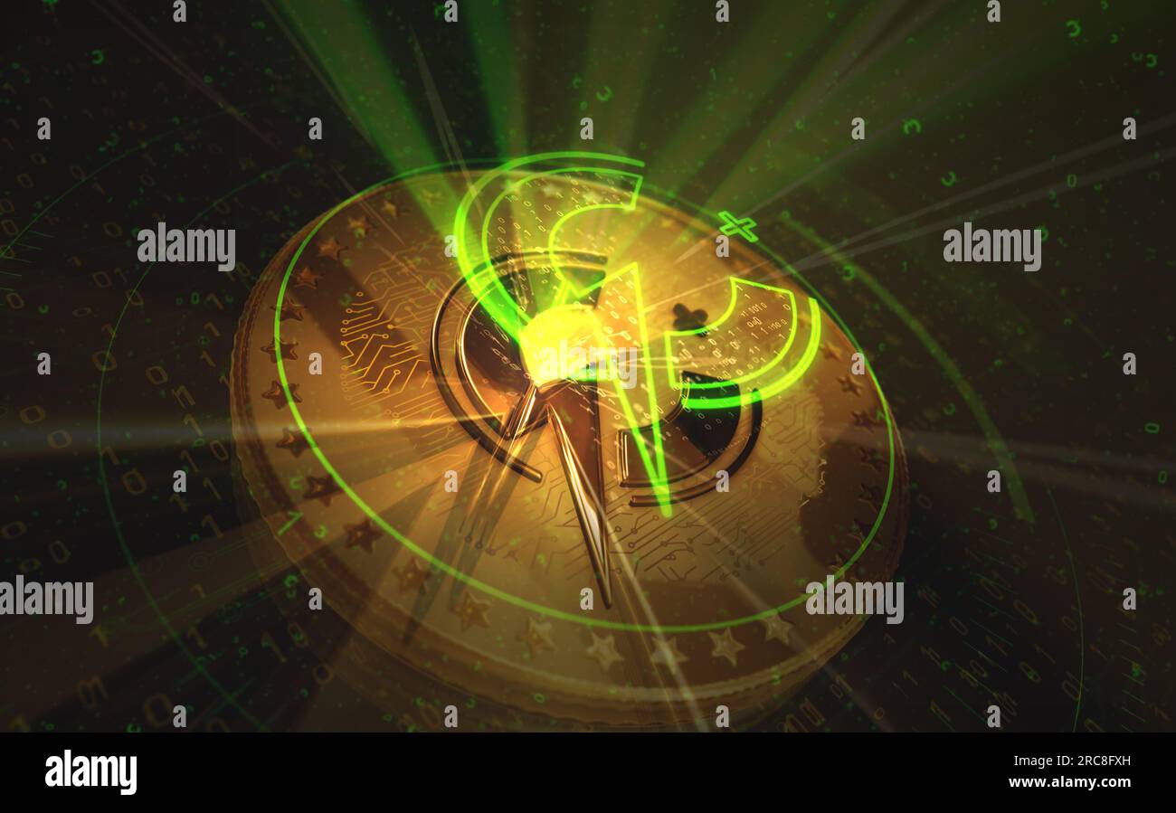 C Charge CCHG EV crypto EV fuel CCharge gold coin on green screen ...