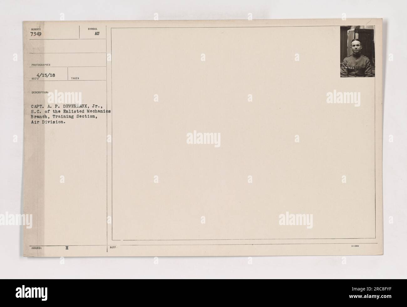 Captain A.P. Devereaux, Jr., of the Enlisted Mechanics Branch, Training ...