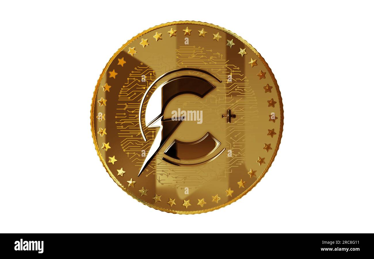 C Charge CCHG EV crypto EV fuel CCharge isolated gold coin on green ...