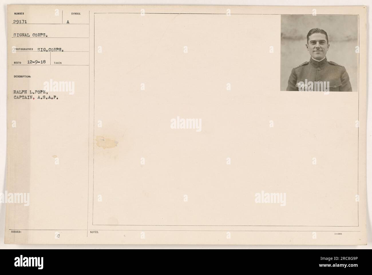 Captain Ralph L. Pope of the A.S.A.P. (American Signal Army ...