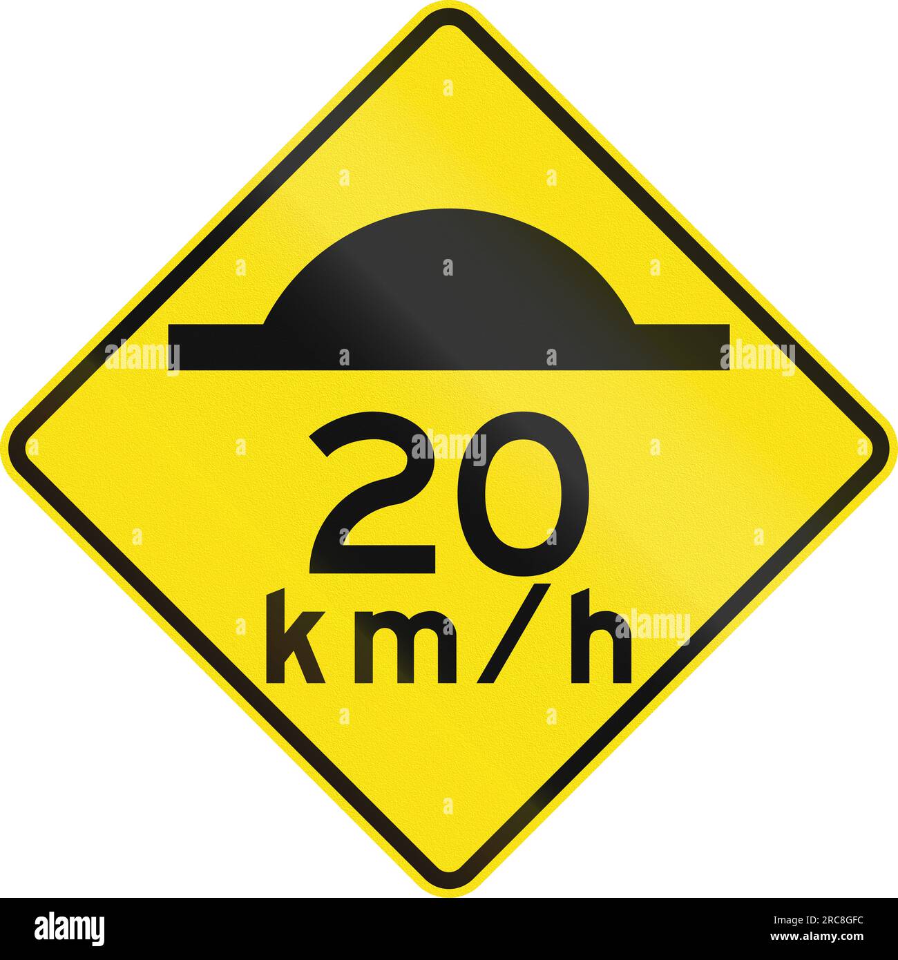 Warning road sign in Australia - Road bump with advisory speed Stock ...