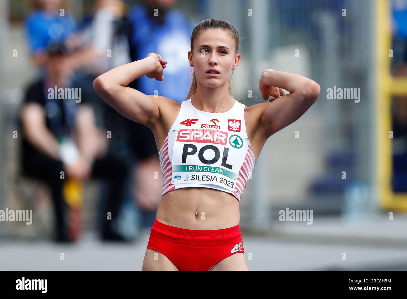 Chorzow, Poland. 23 June, 2023: Natalia Kaczmarek of Poland reacts ...