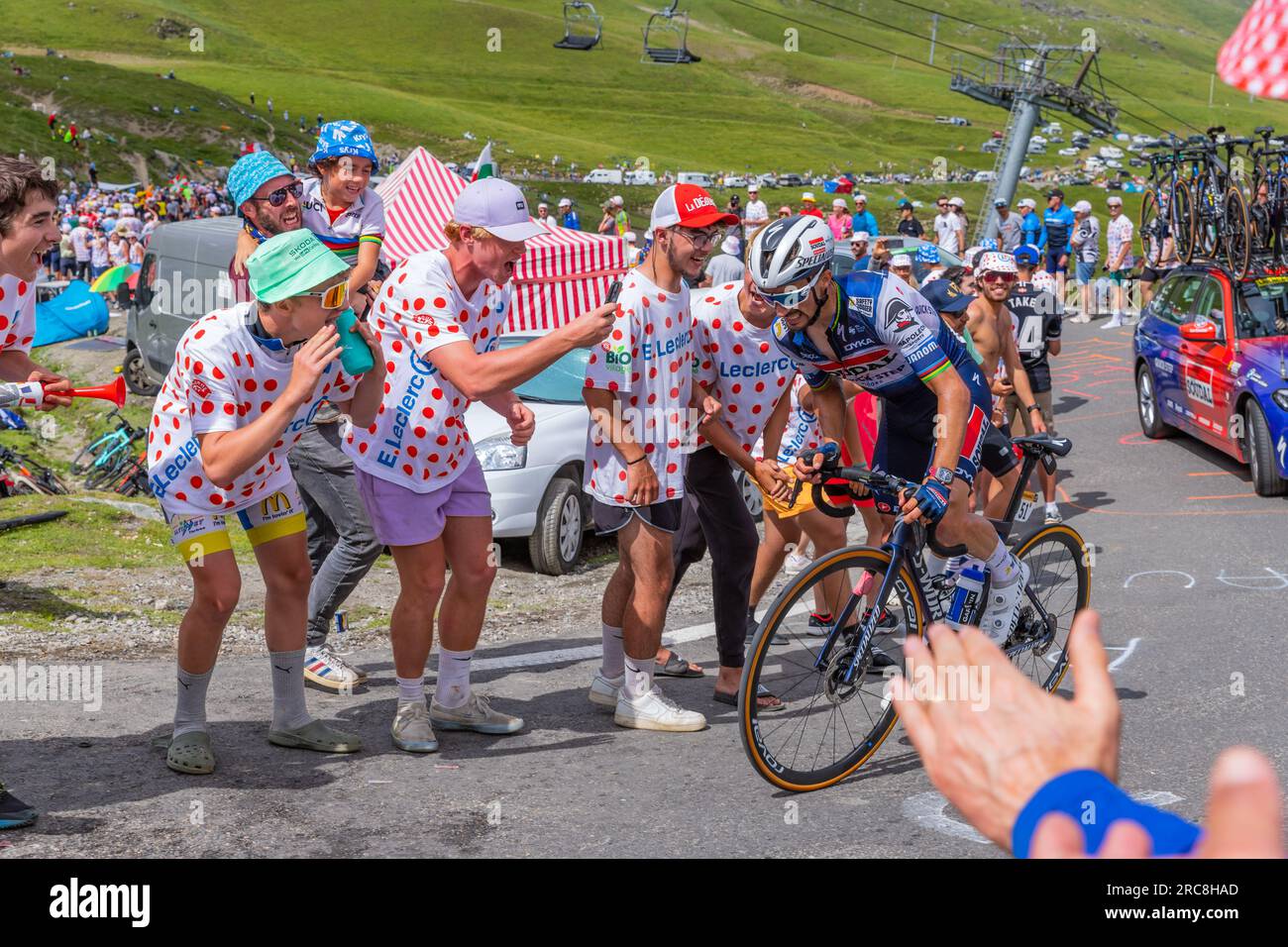 Col du Tourmalet, France - July 06 2023: Julian Alaphilippe climbig the ...
