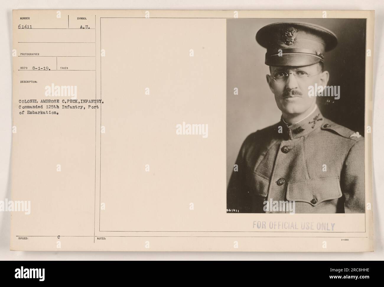 Colonel Ambrose C. Peck, commanding officer of the 125th Infantry at ...