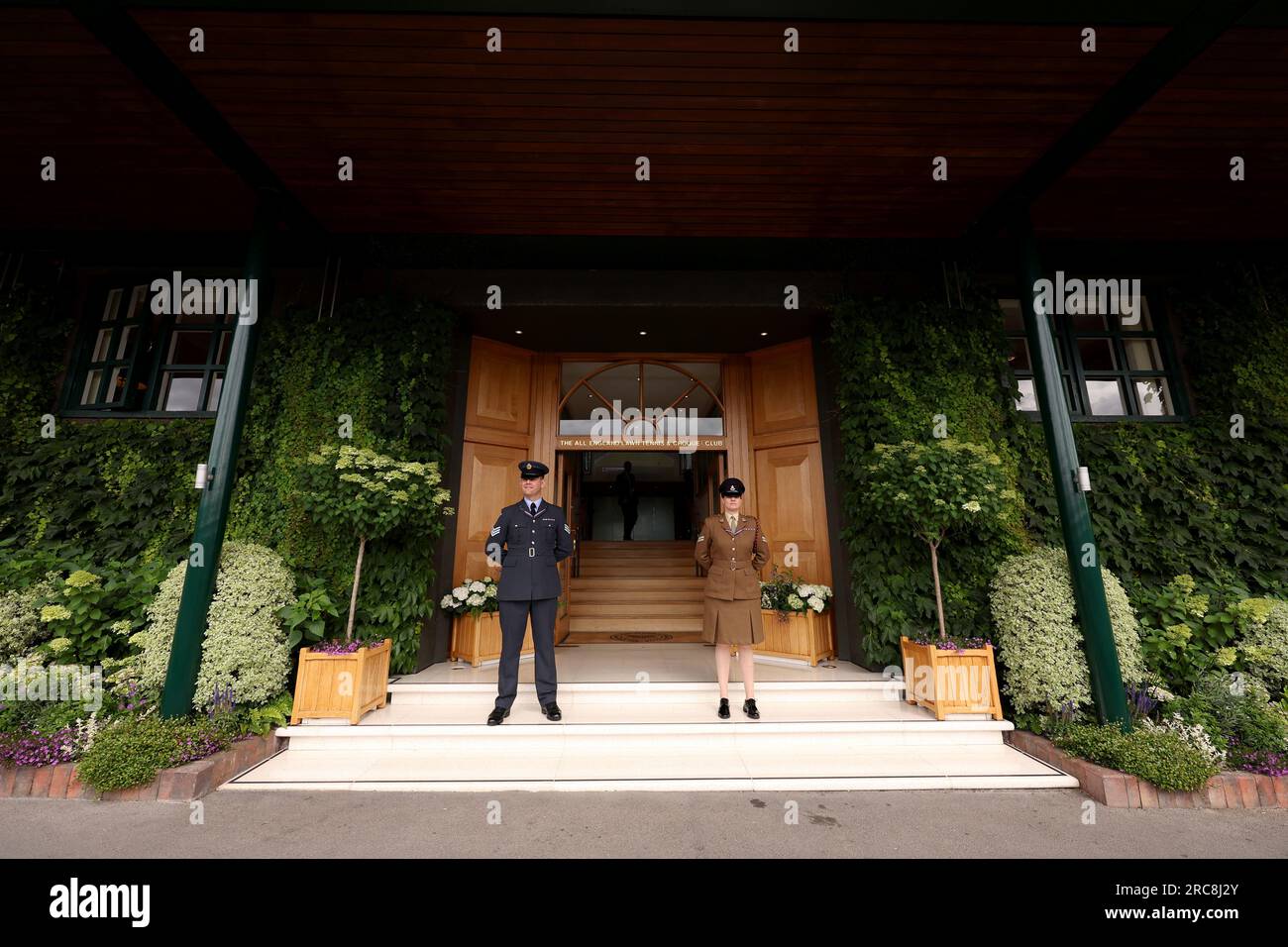 A view of guards outside the player's entrance to Centre Court on day ...