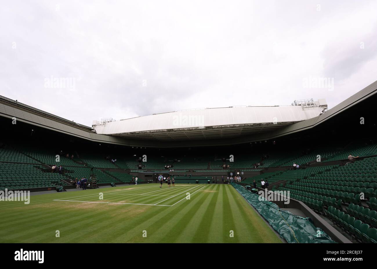 A view of the roof inside an empty Centre Court on day eleven of the ...