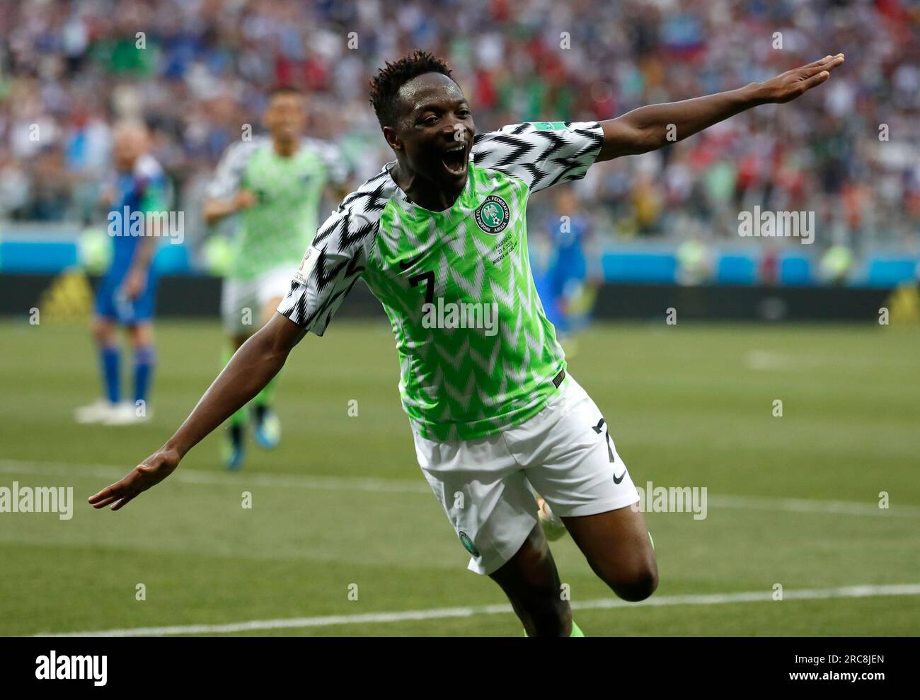 FILE - Nigeria's and former Leicester player Ahmed Musa celebrates ...